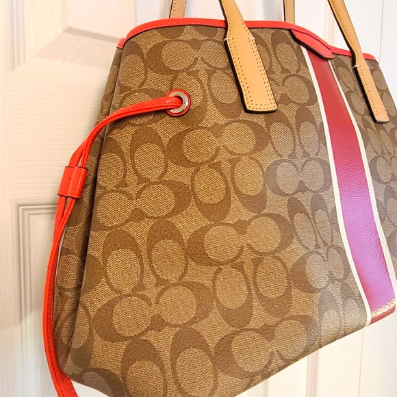 Coach | Bags | Coach Signature Stripe Drawstring Carryall Bag | Poshmark